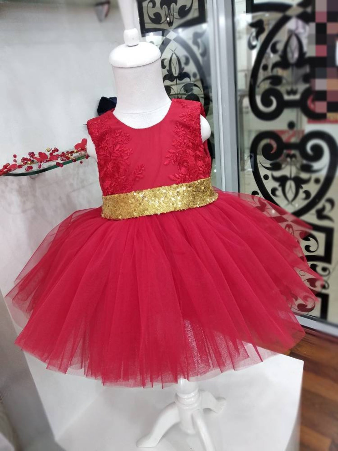 Girls Red Tulle Party Dress, Red Pageant Dress, Flower Girl Dress ...