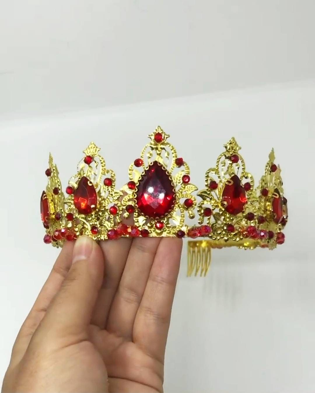 Red Crystal Crown, Red Crystal Tiara, Wedding Hair Accessories, Girls ...