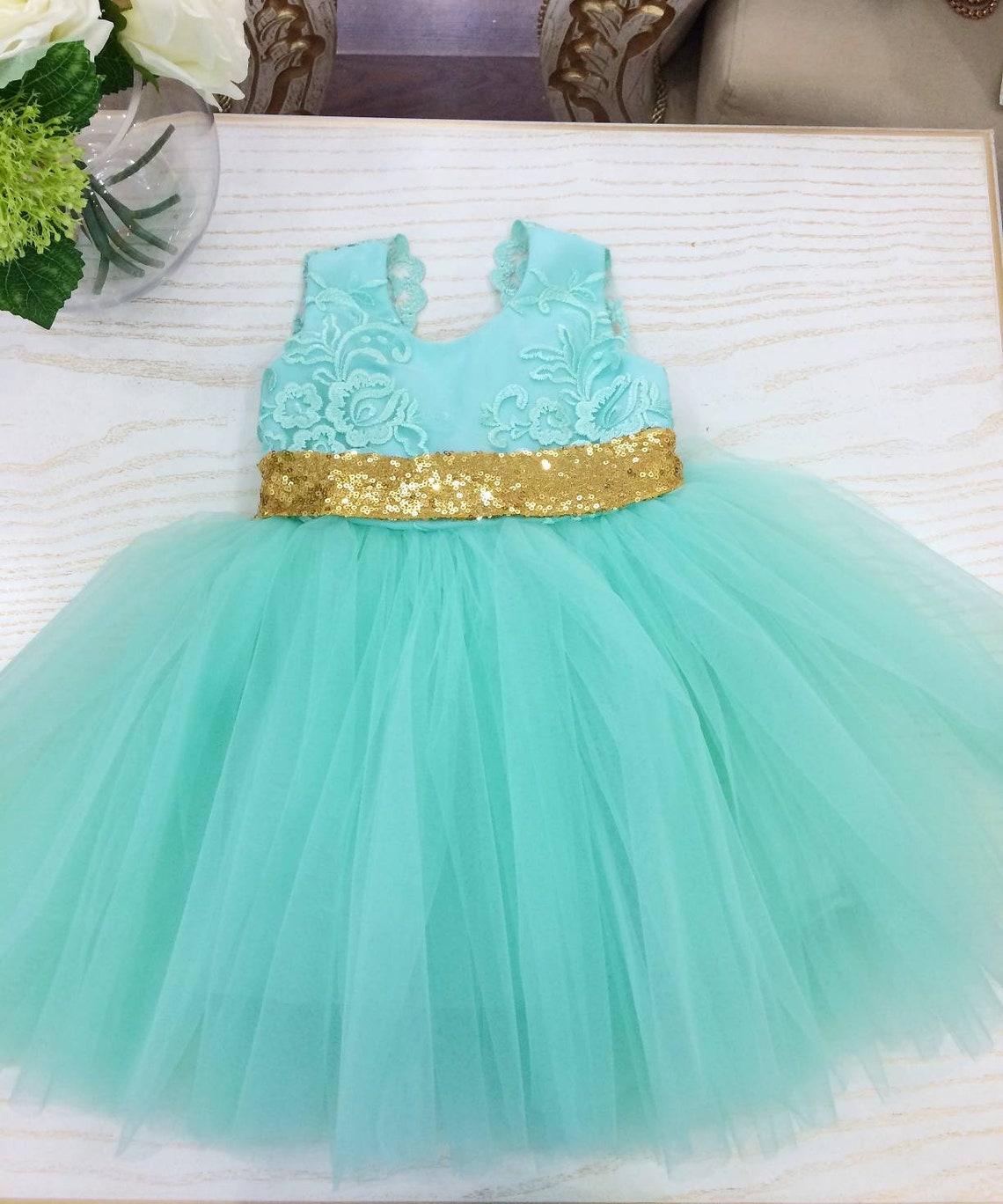 Girls Turquoise Party Dress 1st Birthday Dress Flower Girl - Etsy