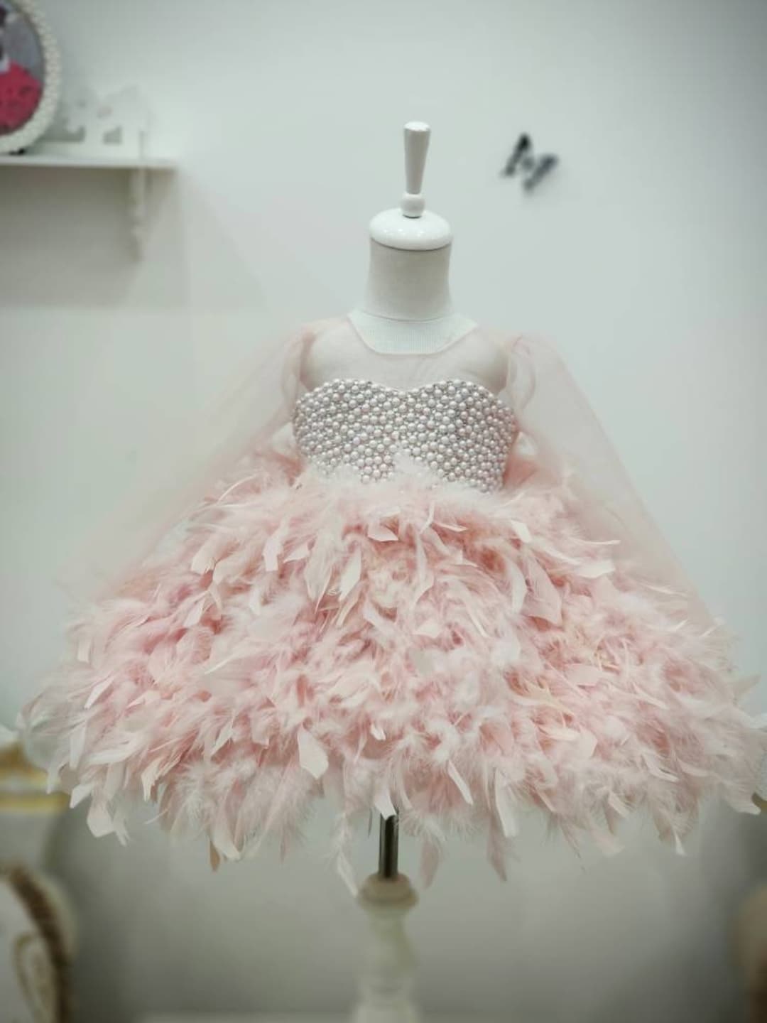 Flower Girl Feather Dress, Toddler Pageant Dress, Feather Birthday ...