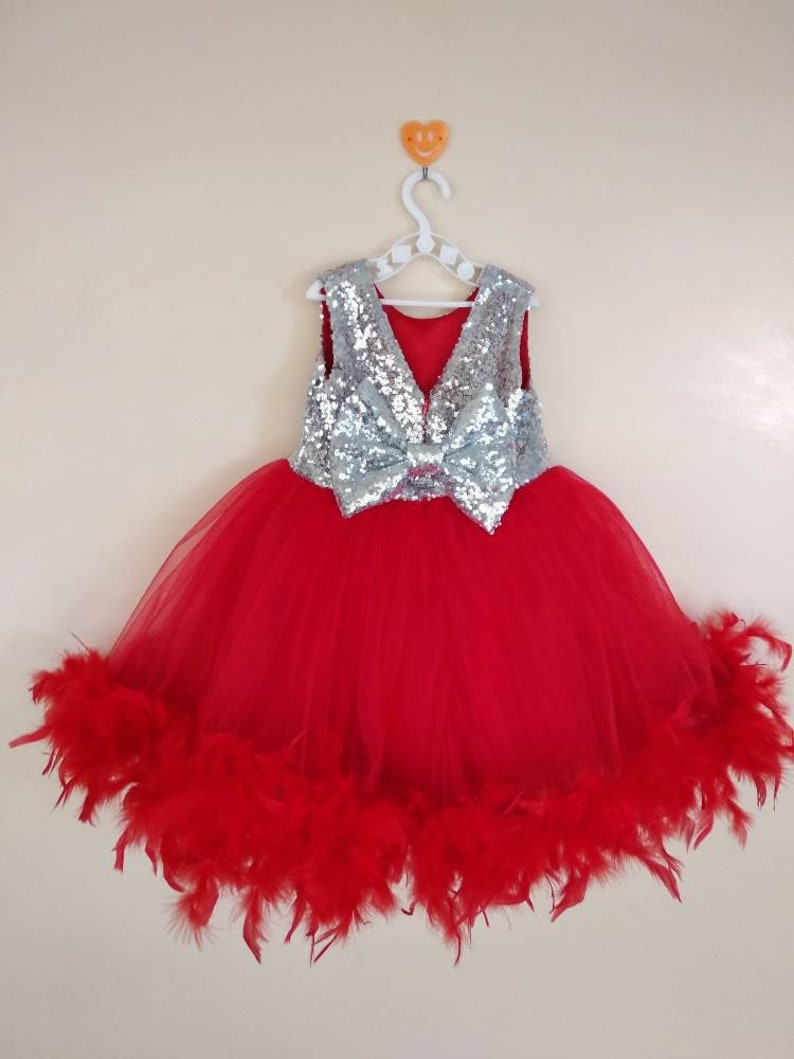 Girls Red Feather Party Dress Girls Sequin Dress First - Etsy