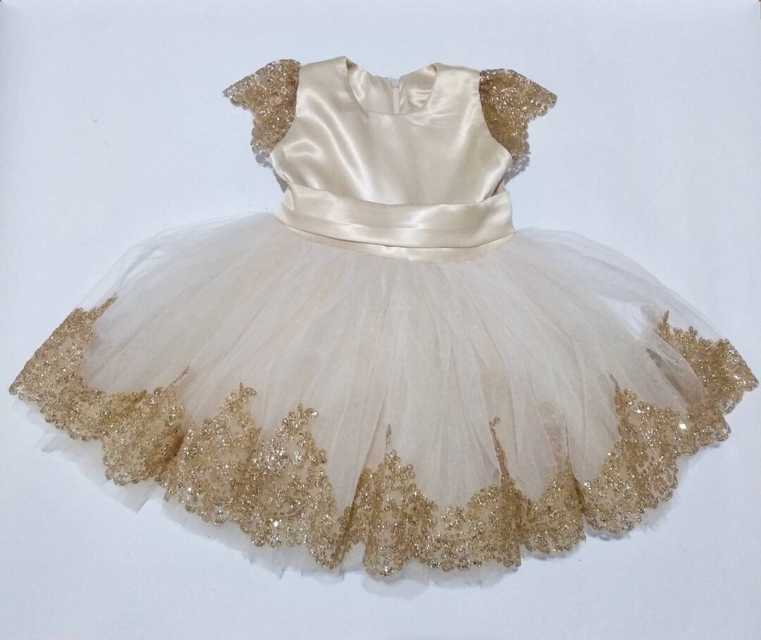 Girls Gold Lace Dress, Girls Champagne Luxury Party Dress, Flower Girl ...