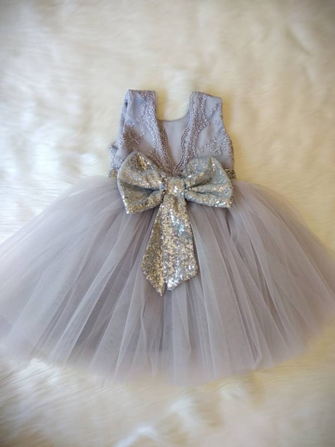 Girls Grey Lace Silver Belt Bow Party Dress Girls Gray Tulle - Etsy