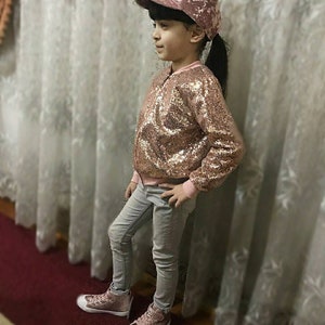 Girls Rose Gold Sequin Jacket, Girls Sparkle Bomber, Gold Sequin Bomber ...