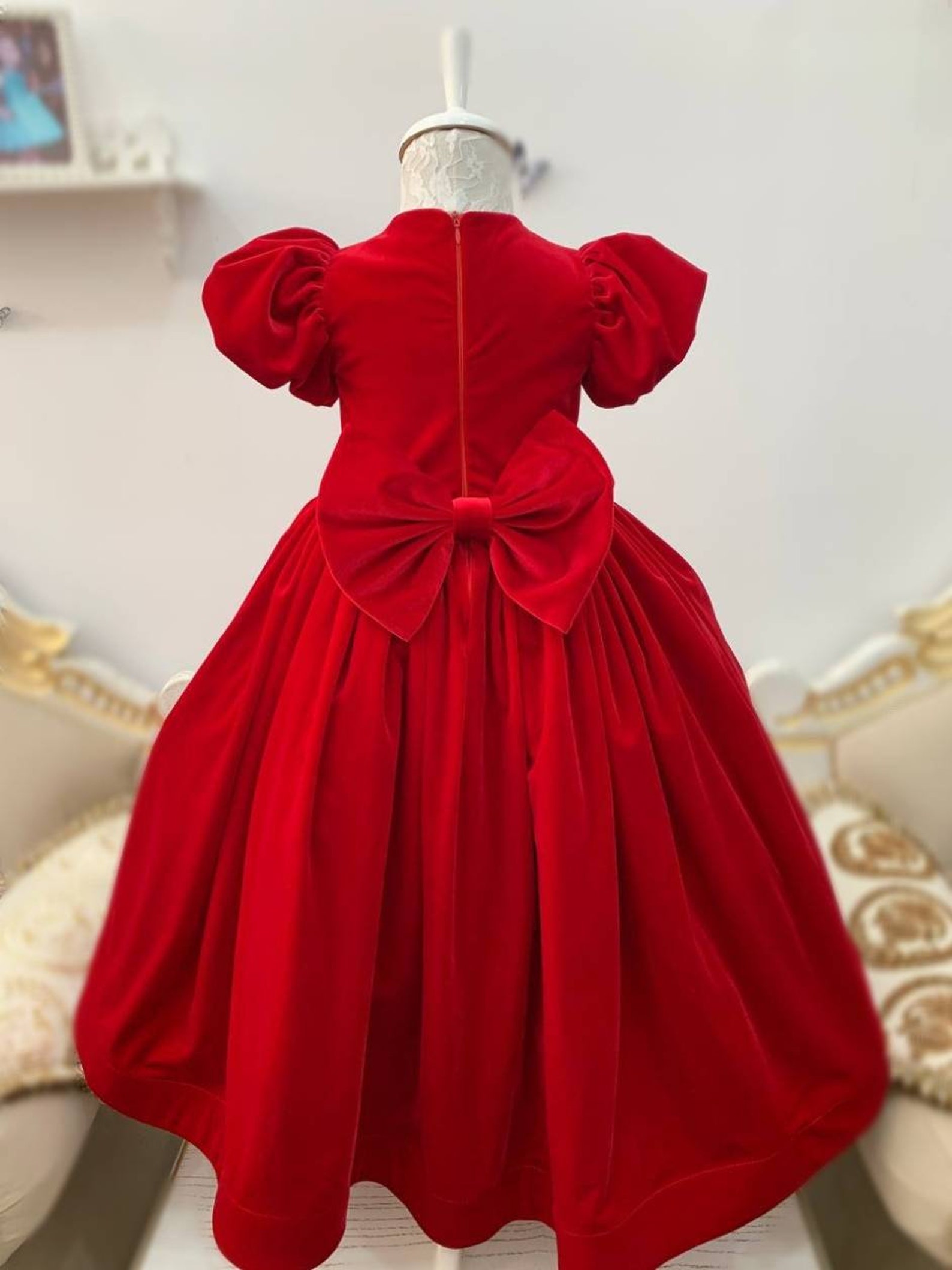 Red Flower Girl Dress Girls Red Velvet Dress Toddler Puffy | Etsy
