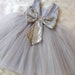 Girls Gray Lace Silver Belt Bow Party Dress, Girls Gray Tulle Sequin ...