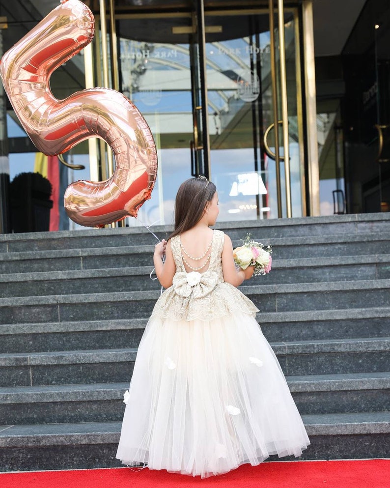 Girls Gold Pageant Dress Flower Girl Gold Lace Dress Girls - Etsy