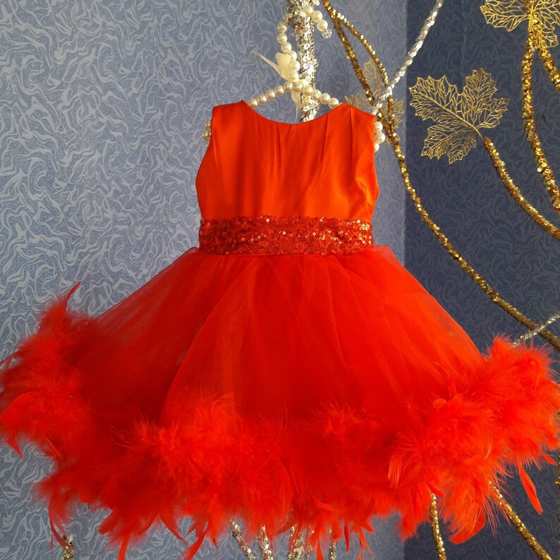 Girls Red Feather Dress Girls Party Dress Girls Sequin - Etsy