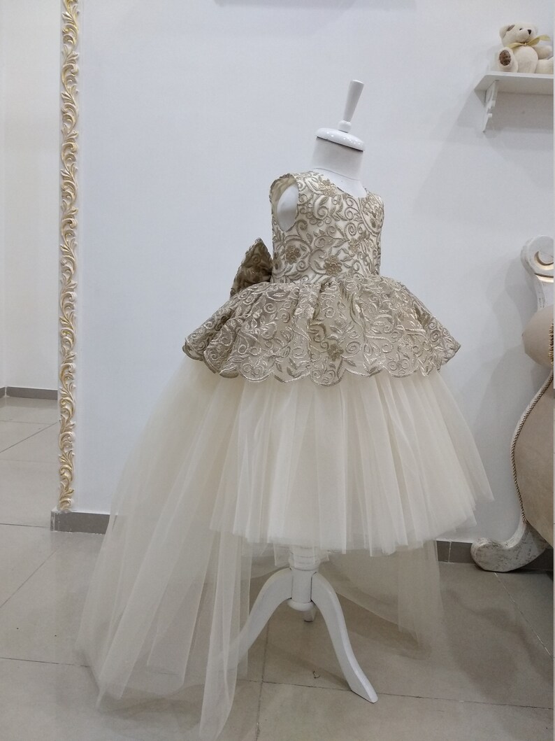Girls Gold Pageant Dress Flower Girl Gold Lace Dress Girls - Etsy