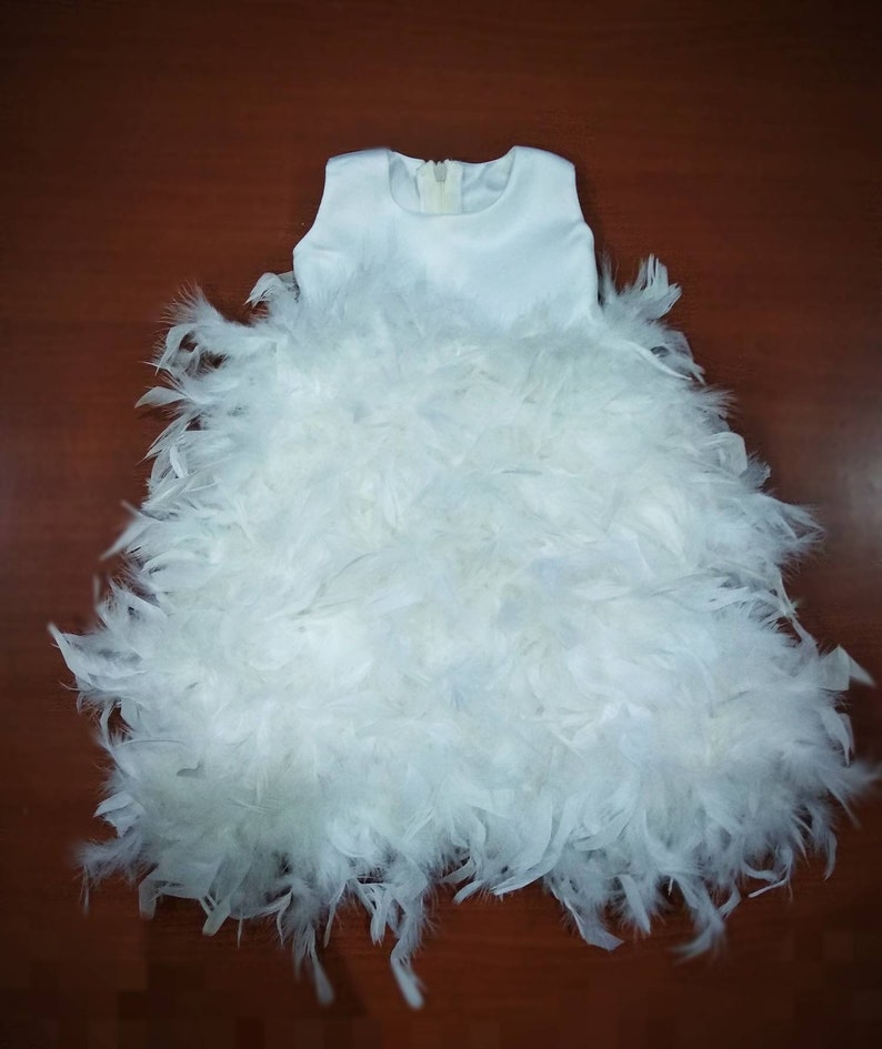 Girls Feather Dress Girls off White Party Dress Flower Girl - Etsy