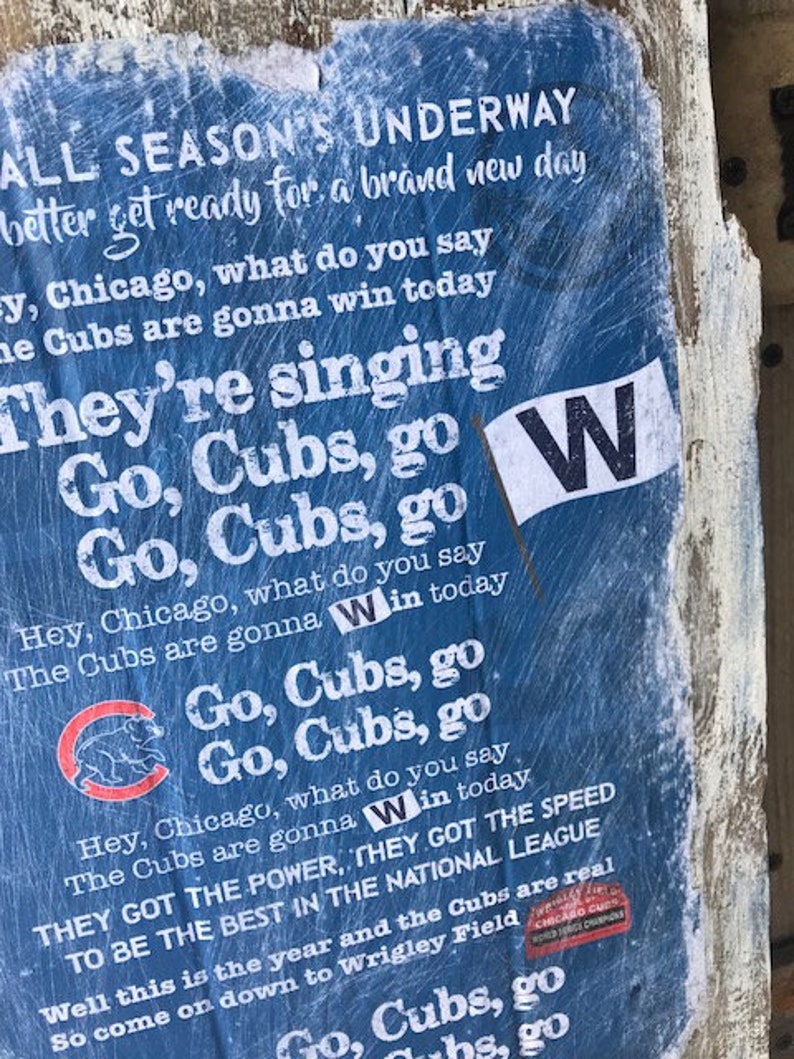 Chicago Cubs Go Cubs Go Song on Rustic Wood | Etsy