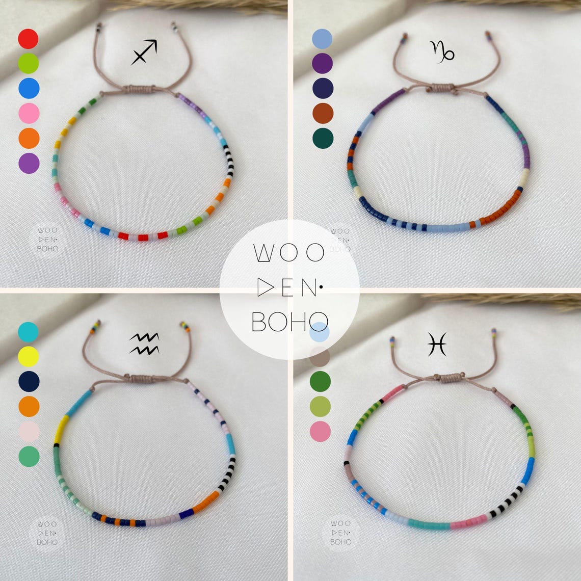 Zodiac Sign Bracelet, Personalized Horoscope Jewelry, Dainty Beaded ...