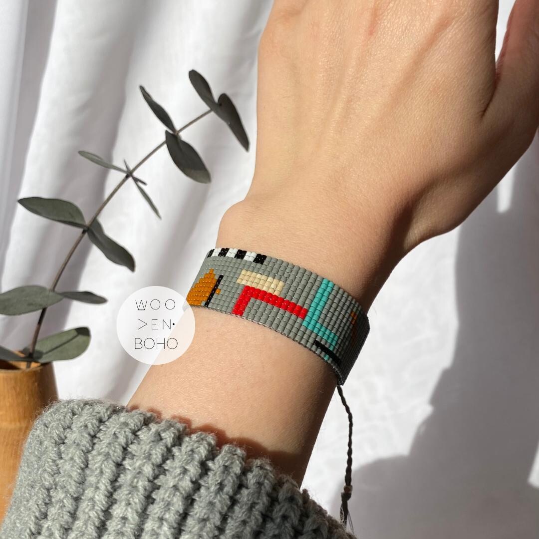 NOVA Minimal Geometric Design Beaded Bracelet Unisex Bracelet Gray Red ...
