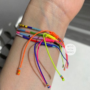Neon Thread Beaded Bracelet, Single Strand Miyuki Bracelet, Mix Beaded ...