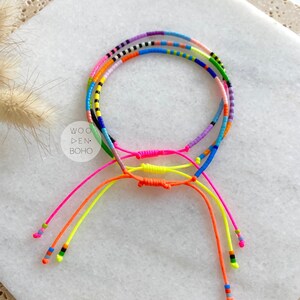 Neon Thread Beaded Bracelet, Single Strand Miyuki Bracelet, Mix Beaded ...