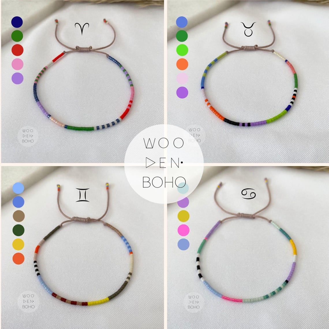 Zodiac Sign Bracelet, Personalized Horoscope Jewelry, Dainty Beaded ...