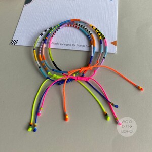 Neon Thread Beaded Bracelet, Single Strand Miyuki Bracelet, Mix Beaded ...