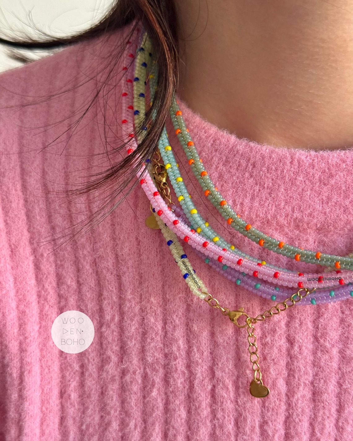 BONNIE Handwoven Glass Beaded Necklace, Dotted Design Retro Necklace - Etsy