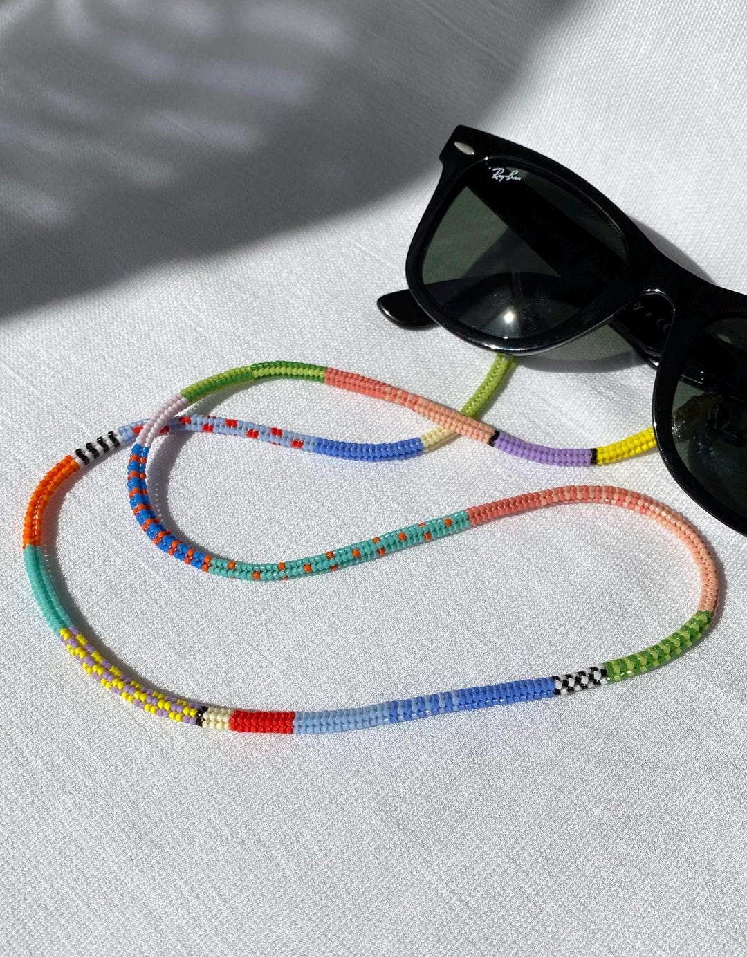 FIONA Handwoven Beaded Glasses Chain, Colorful Sunglasses Holder Both ...