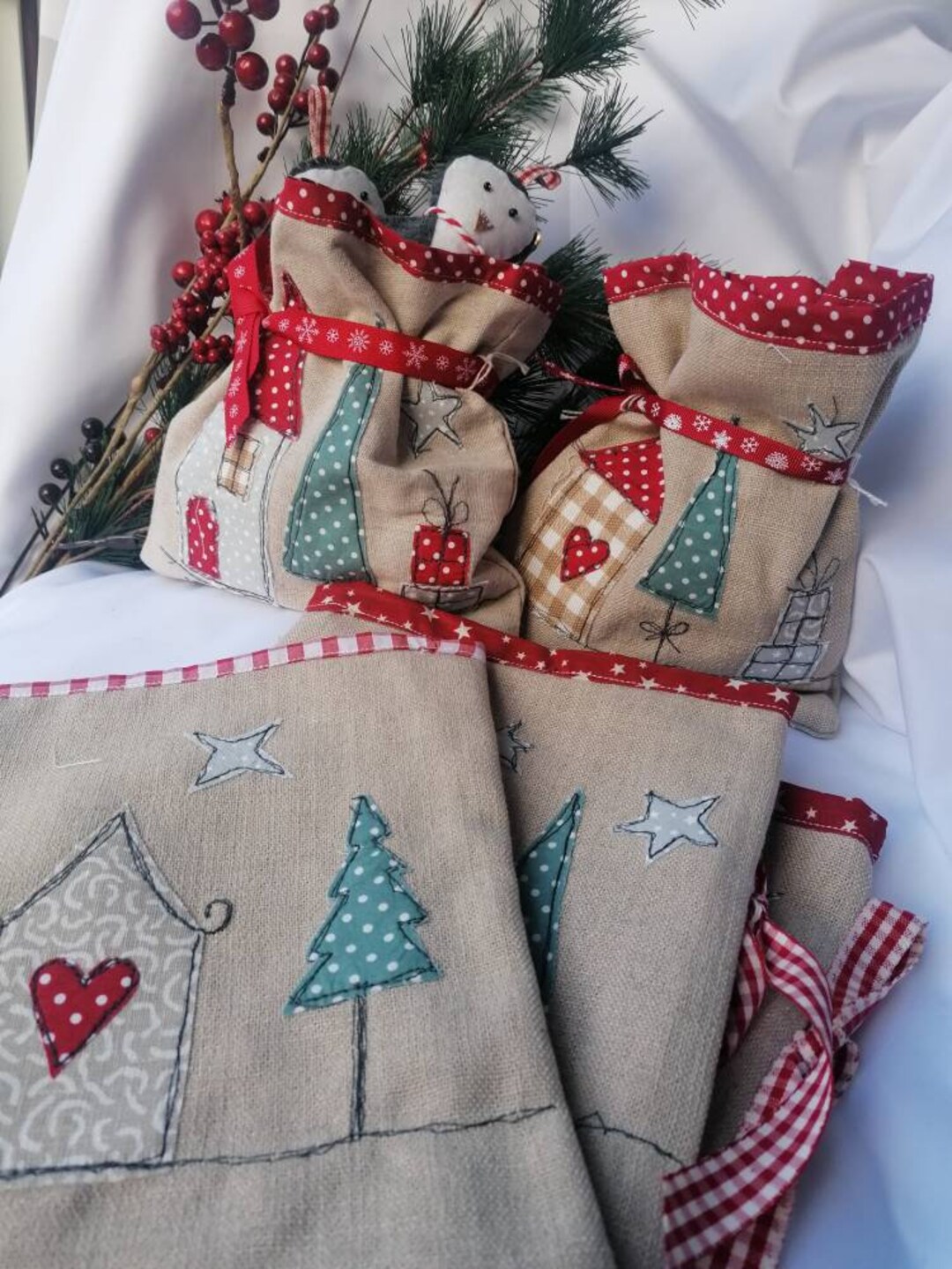 Linen Christmas Sack: Applique Embroidered Gift Bag - Etsy