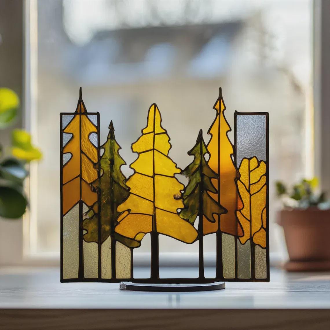 Forest Silhouette Stained Acrylic, Pine Tree Suncatcher, Forest Tree ...
