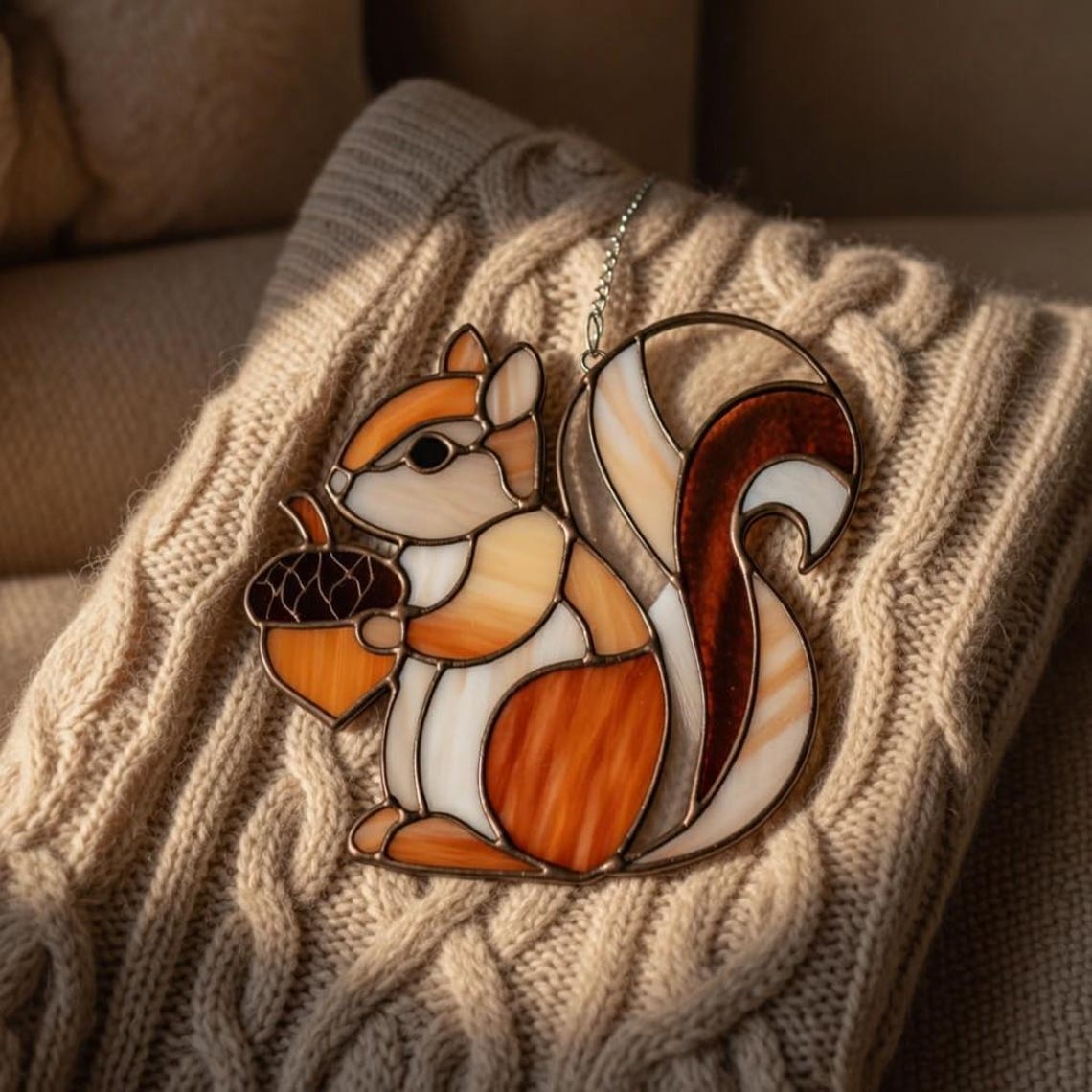 Squirrel Suncatcher Stained Acrylic Window Hanging, Cute Squirrel With ...