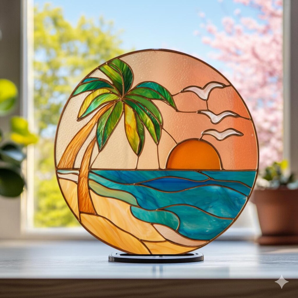 Tropical Beach Stained Acrylic, Beach Suncatcher, Ocean Stained Acrylic ...