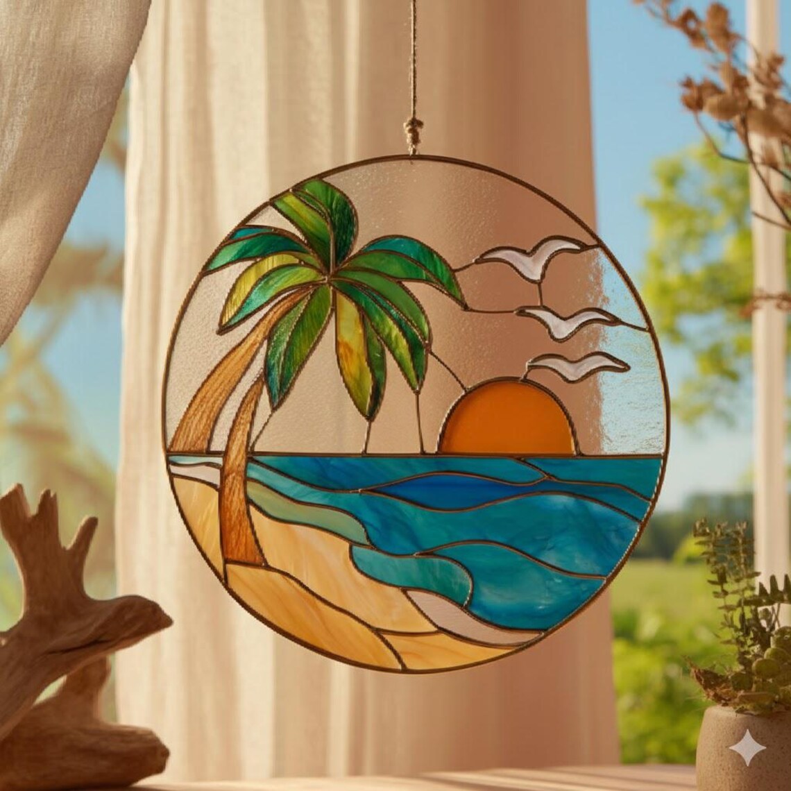 Tropical Beach Stained Acrylic, Beach Suncatcher, Ocean Stained Acrylic ...