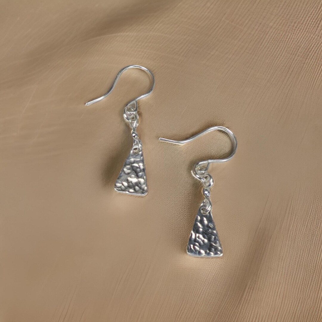 Tiny Sterling Silver Hammered Triangle Shaped Earrings - Etsy