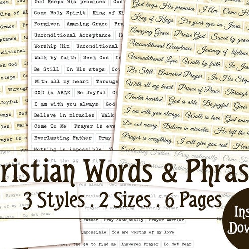 Christian Words and Phrases Christian Digital Download - Etsy
