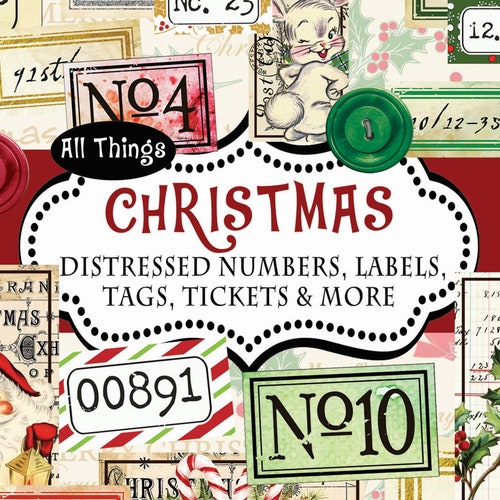 Christmas Distressed Numbers Labels Tickets Tags Ephemera - Etsy