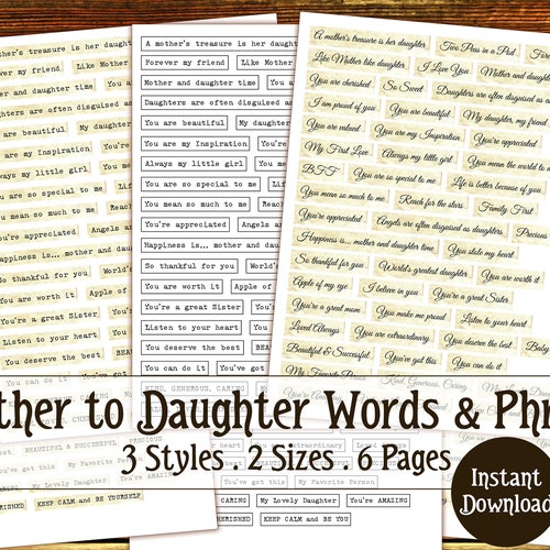 Mother Daughter Words and Phrases Daughter Digital Download - Etsy