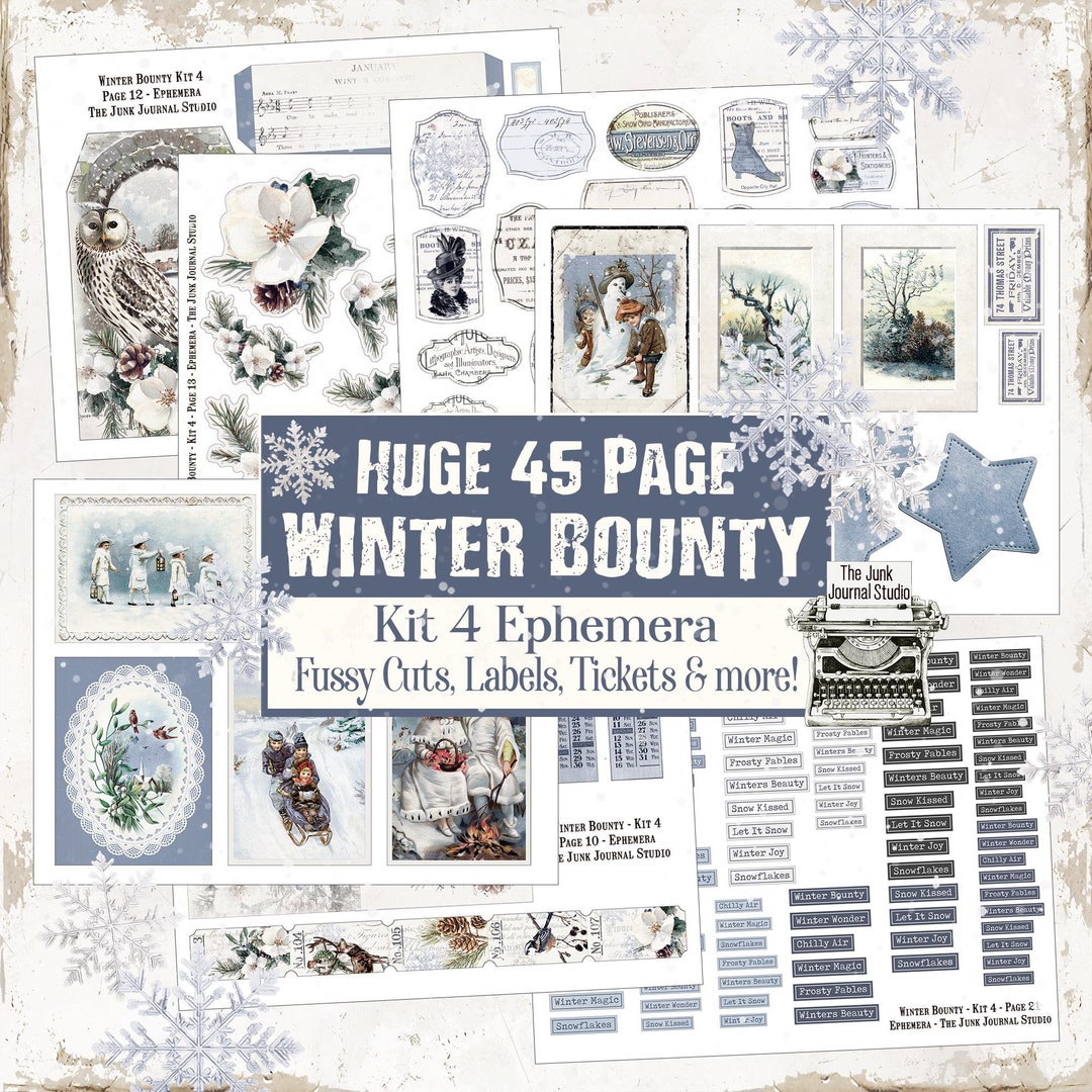 Huge Winter Junk Journal Kit 4, Winter Bounty Kit 4 Ephemera, Winter ...