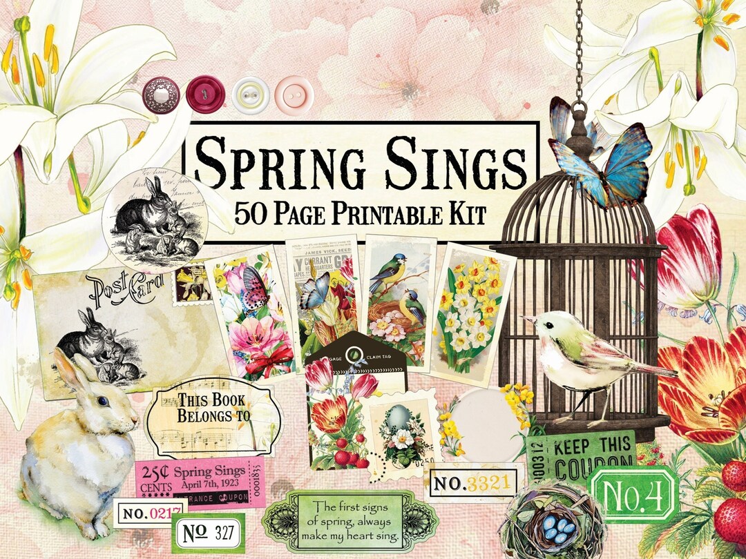 50 Page Spring Sings Digital Kit, Spring Junk Journal Kit, Spring ...