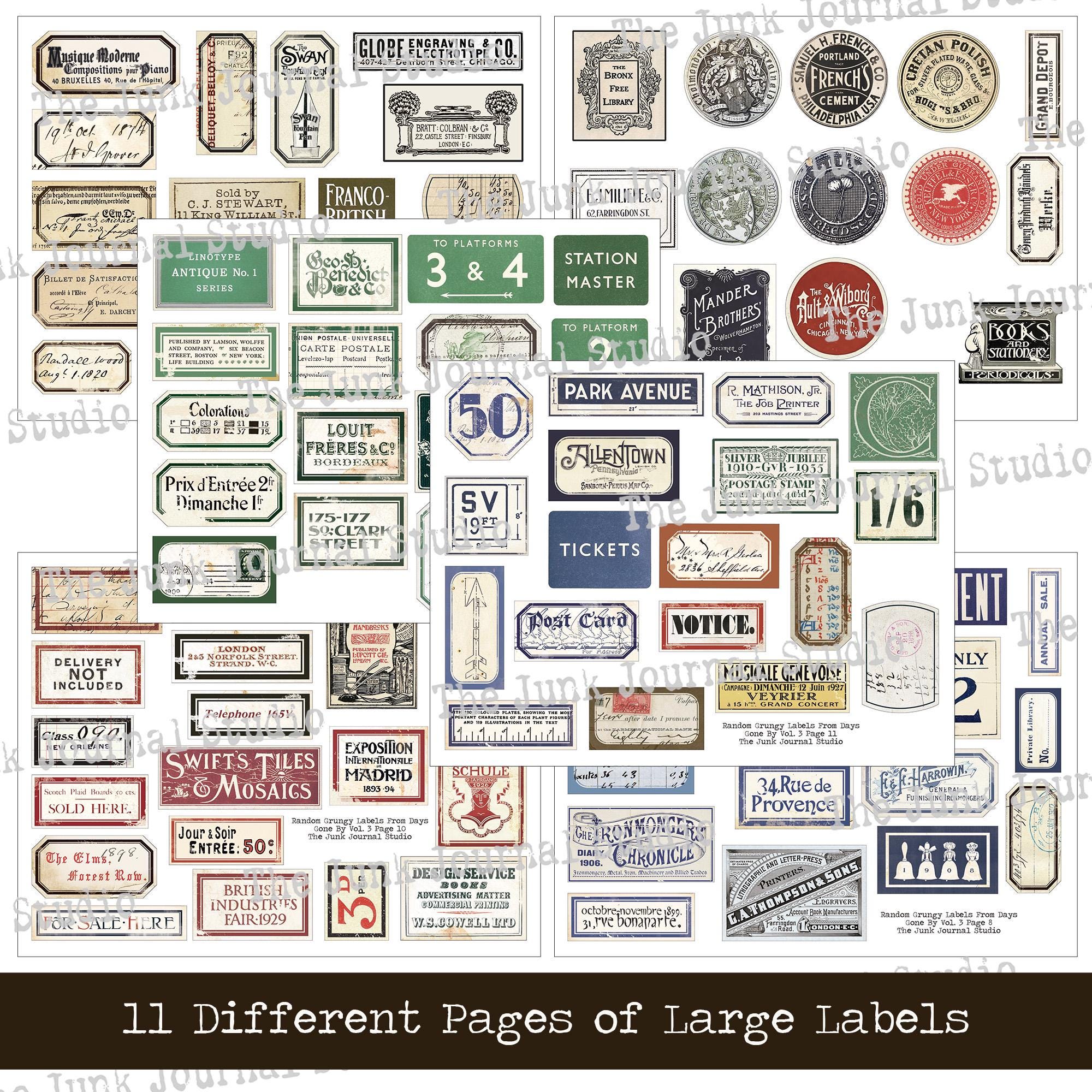 Random Gungy Vintage Labels Digital, Distressed Numbers, 22 Pg Labels ...