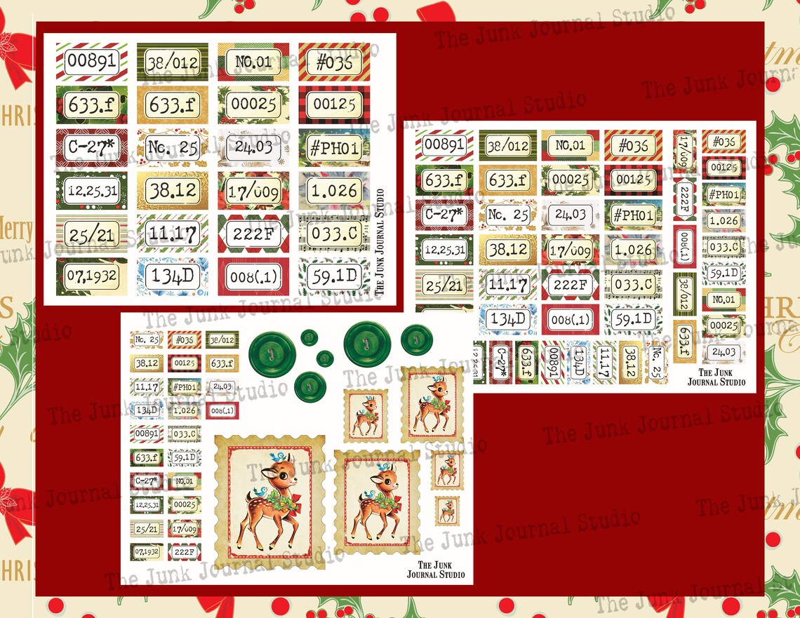 Christmas Distressed Numbers Labels Tickets Tags Ephemera - Etsy