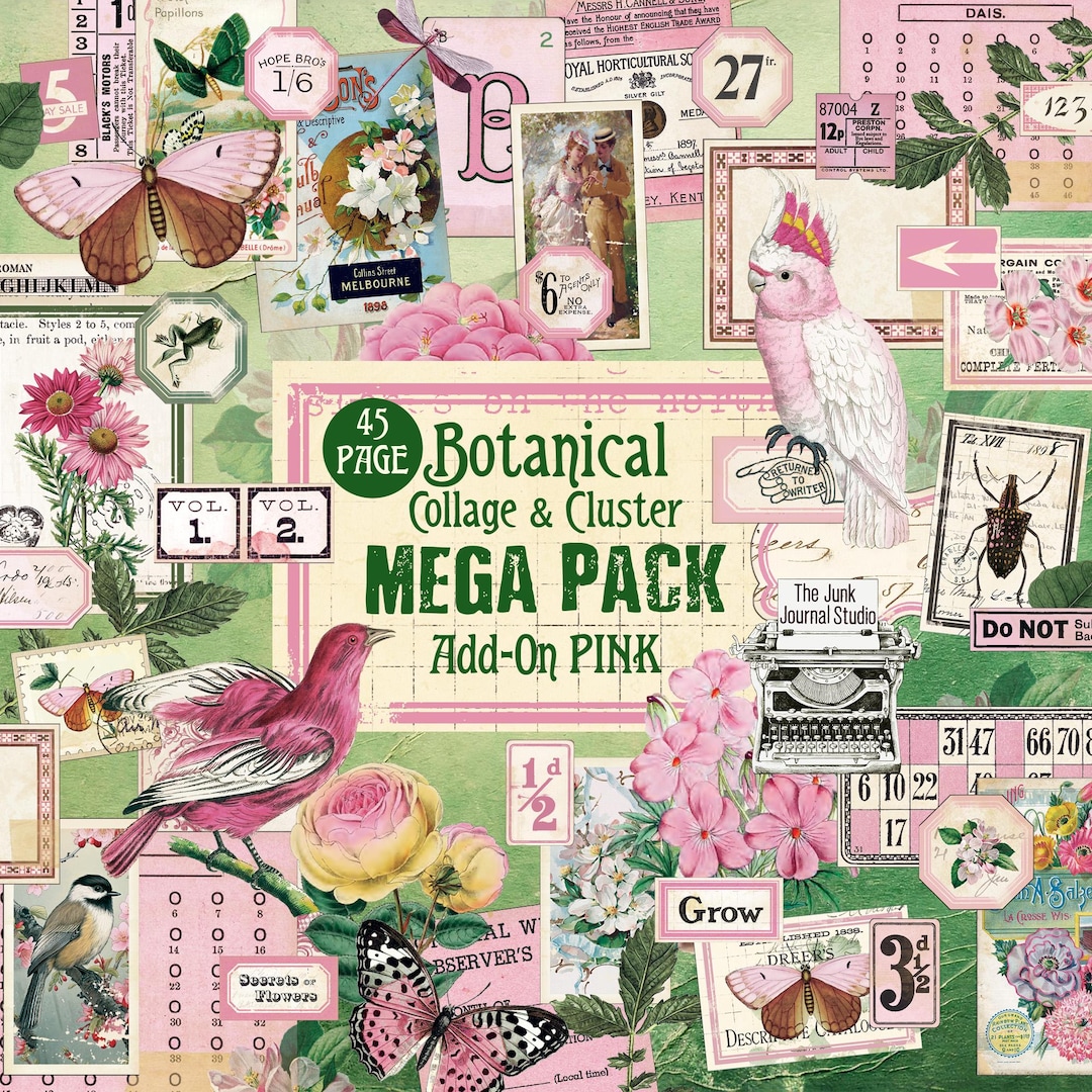 MEGA PACK - Botanical Collage Cluster Kit Series, Add-0n Pink ...