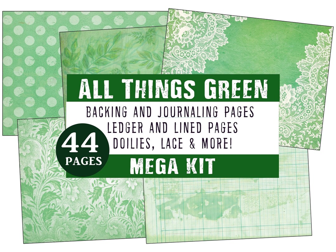 44 Page Green Mega Pack Digital, Green Backing and Journal Pages ...