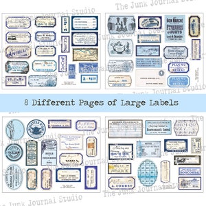 Blue Vintage Labels Digital, Distressed Numbers, Blue Labels, Ephemera ...