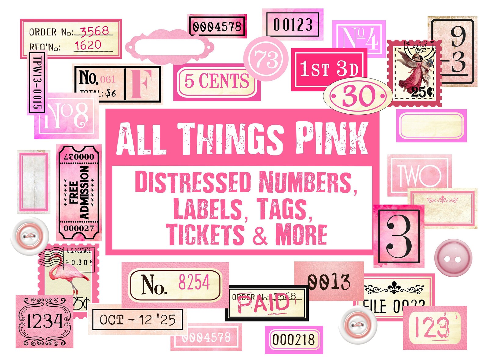 PINK Distressed Numbers Labels Tickets Tags Flashcards - Etsy Canada