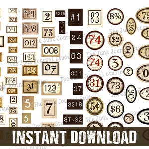 Distressed Numbers, Labels, Tickets, Tags, Flashcards, Ephemera, Junk ...