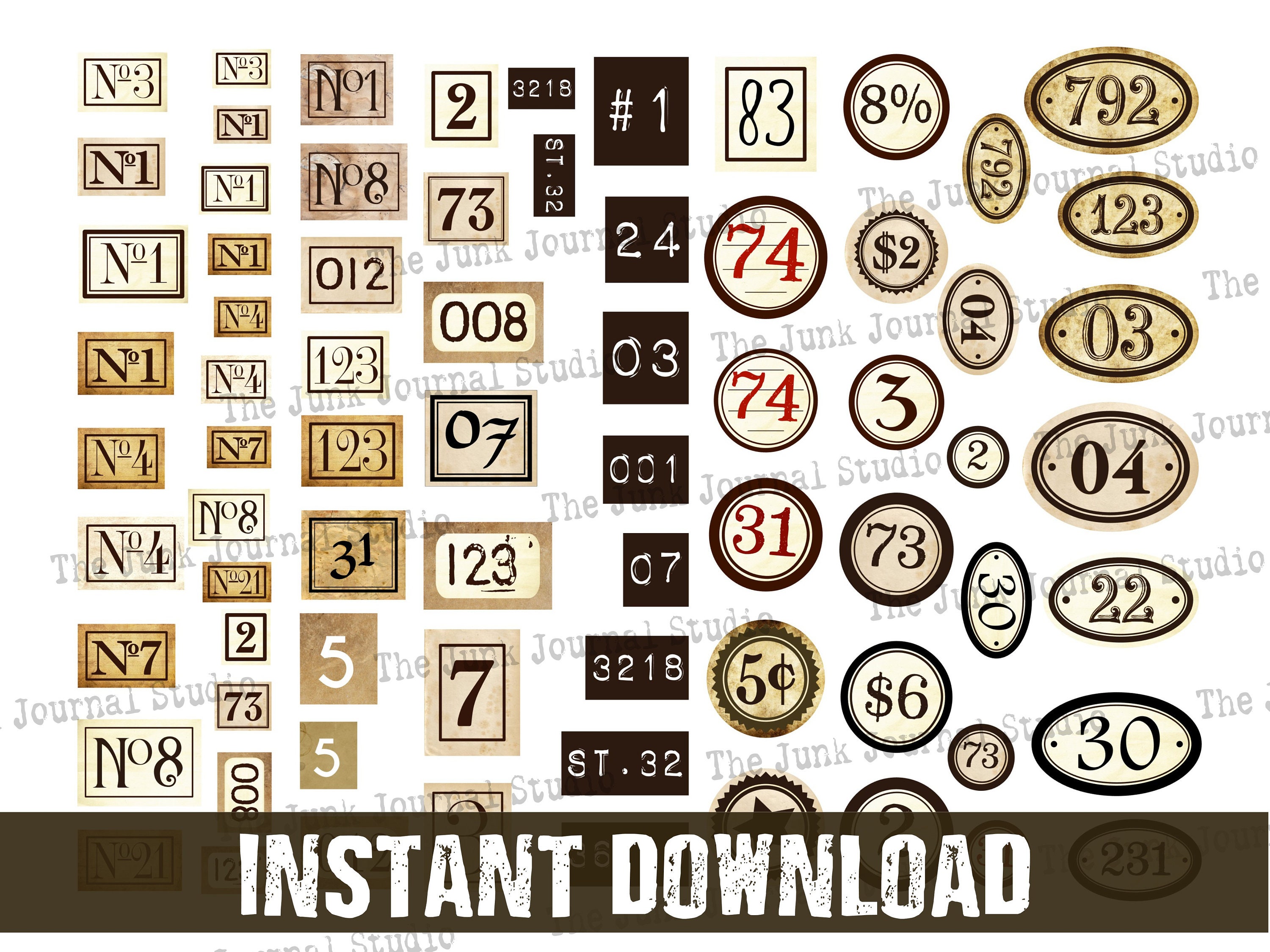 Distressed Numbers Labels Tickets Tags Flashcards - Etsy