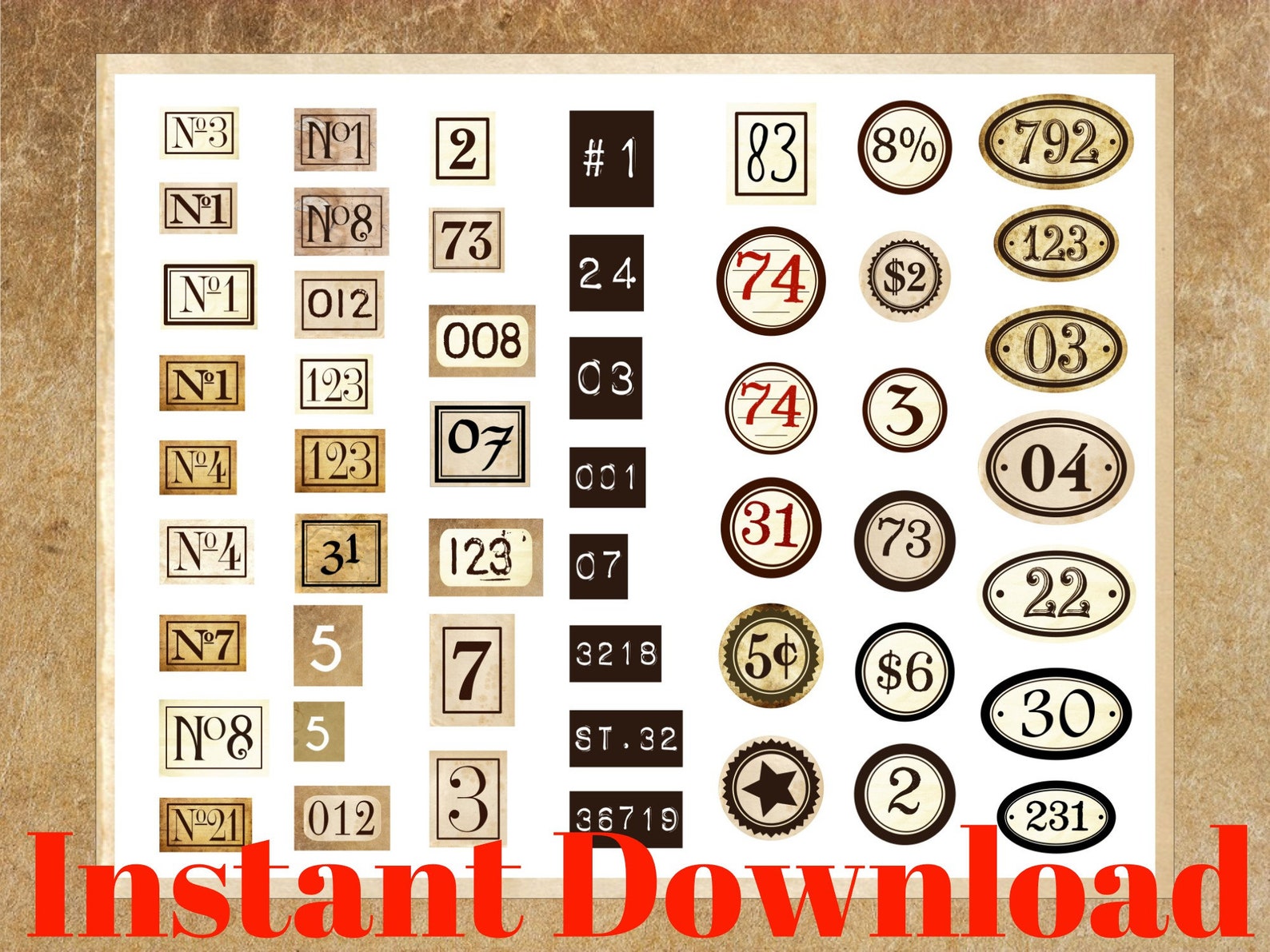 Distressed Numbers Labels Tickets Tags Flashcards | Etsy