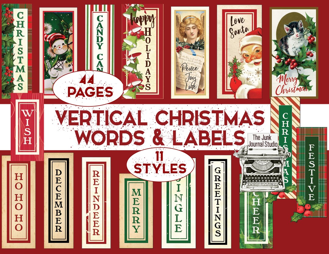 Vertical Christmas Words and Labels, Christmas Words Digital, Christmas ...