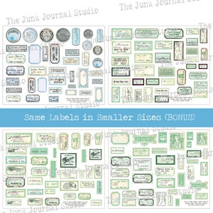Pastel Blue & Green 28 Page Vintage Labels Digital, Distressed Numbers ...