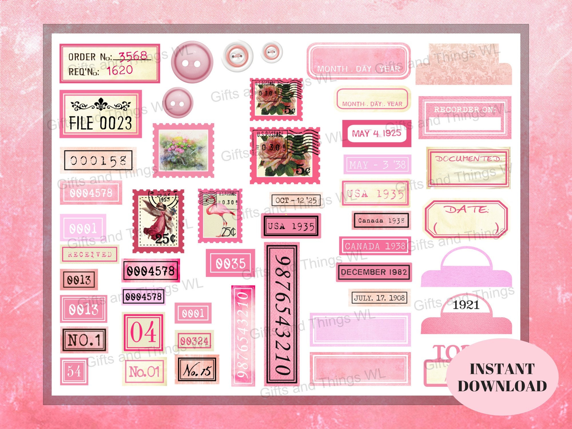 PINK Distressed Numbers Labels Tickets Tags Flashcards | Etsy