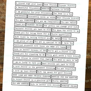 Friendship Words and Phrases Friendship Digital Digital | Etsy