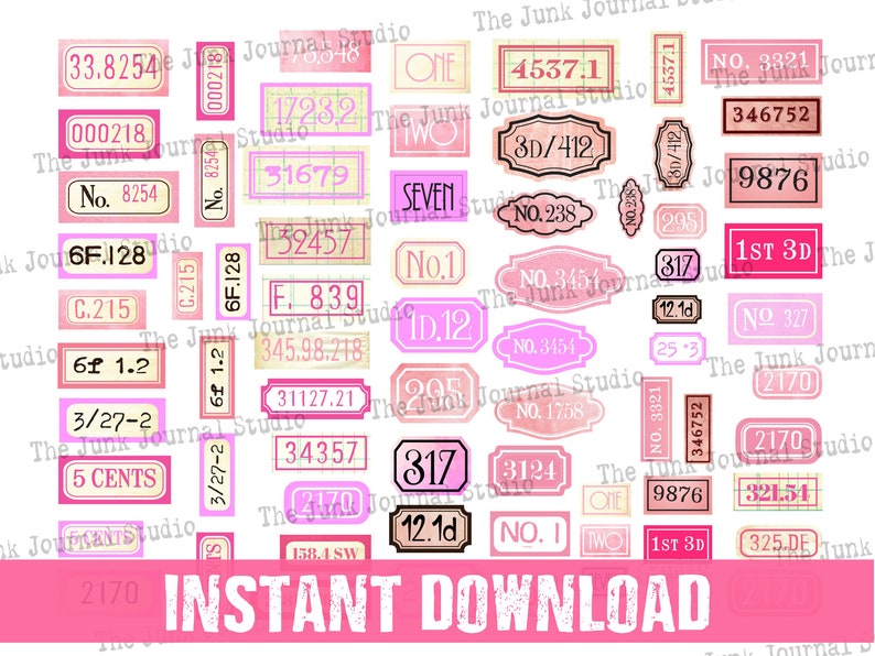 PINK Distressed Numbers Labels Tickets Tags Flashcards - Etsy Canada