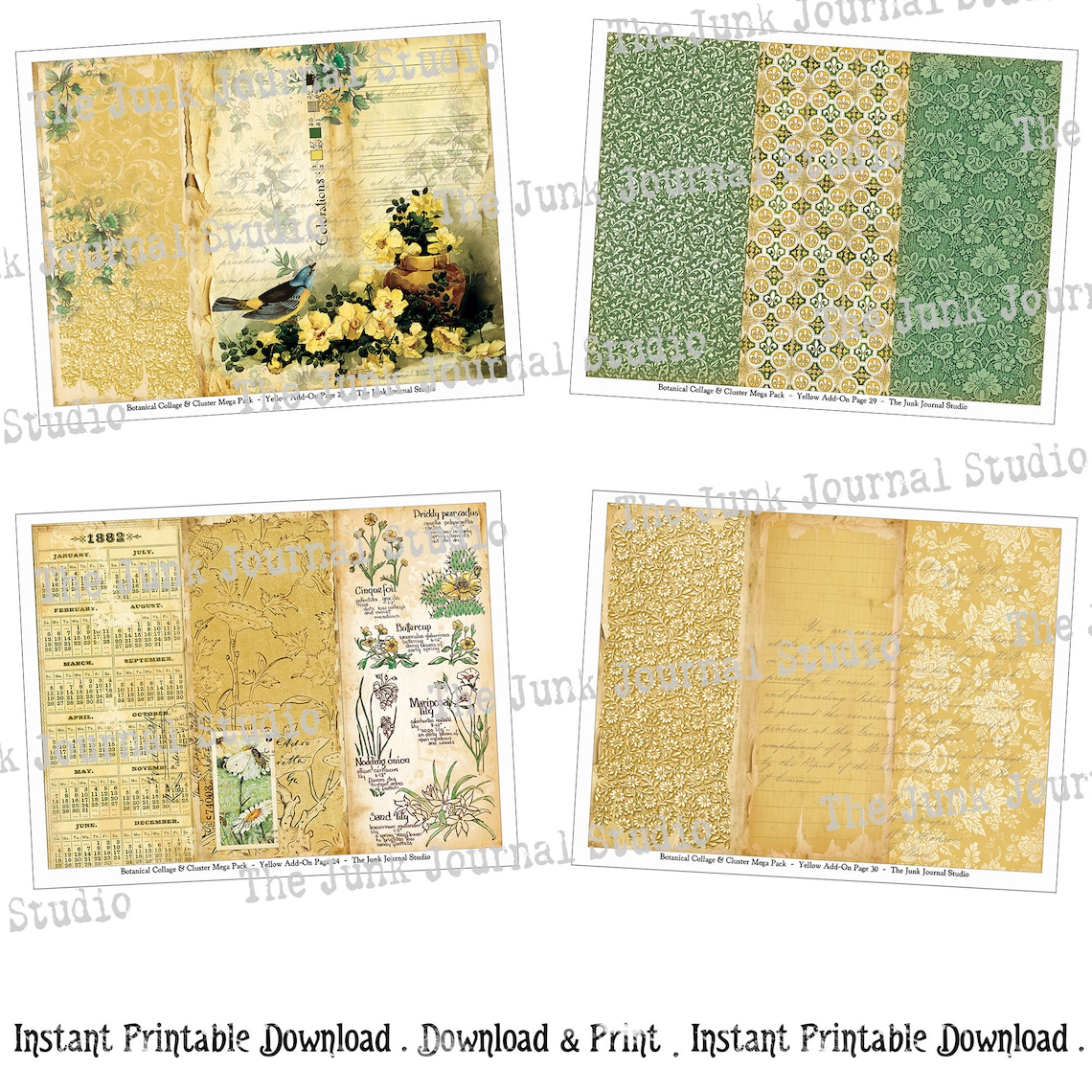 MEGAPACK - Botanical Collage Cluster Kit Series, Add-0n Yellow ...