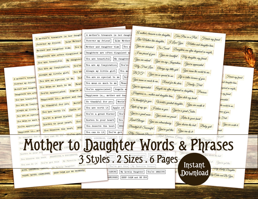 Mother Daughter Words and Phrases Daughter Digital Download - Etsy